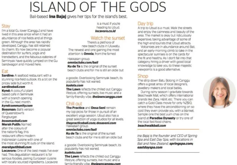 Ina Bajaj - Herald on Sunday — Spring Spa